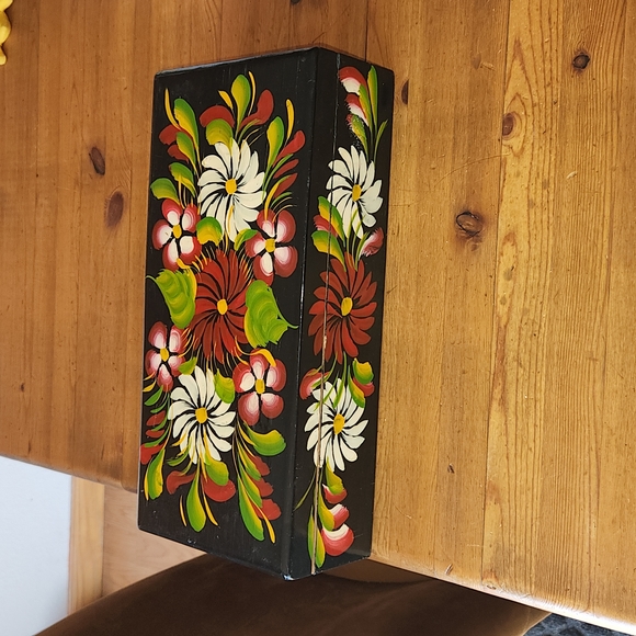 Mexican | Accents | Mexican Wood Handmadepainted Flower Ptn Box 25x3x5 ...